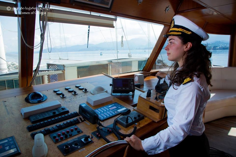 Georgian sailor girl working on one of the biggest international ships ...