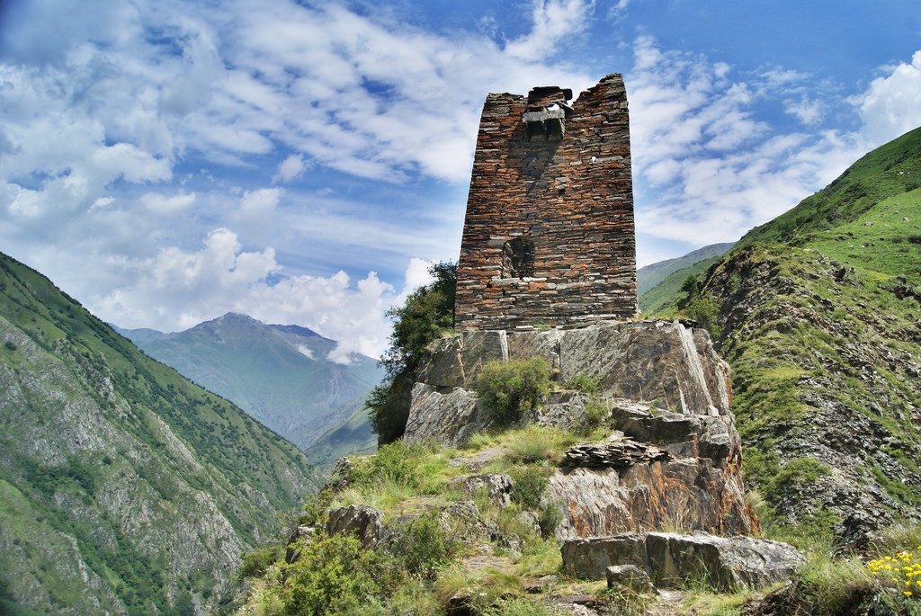 Medieval and once abandoned Mutso village in Khevsureti being ...