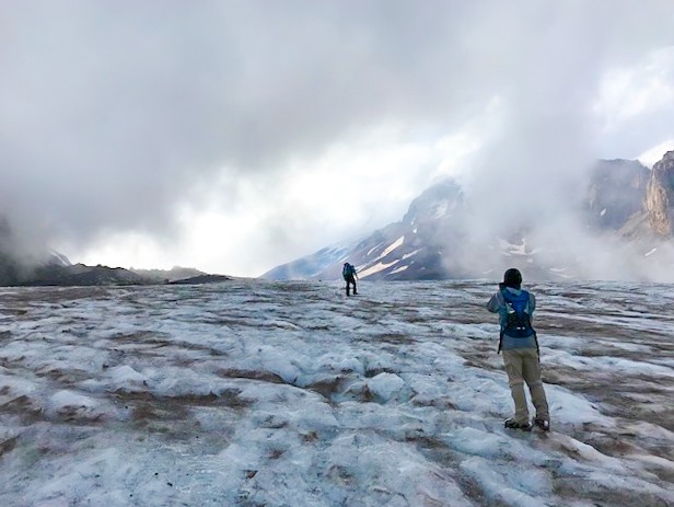 Acting Deputy Chief of Mission Elizabeth Rood climbing up Mkinvartsveri ...
